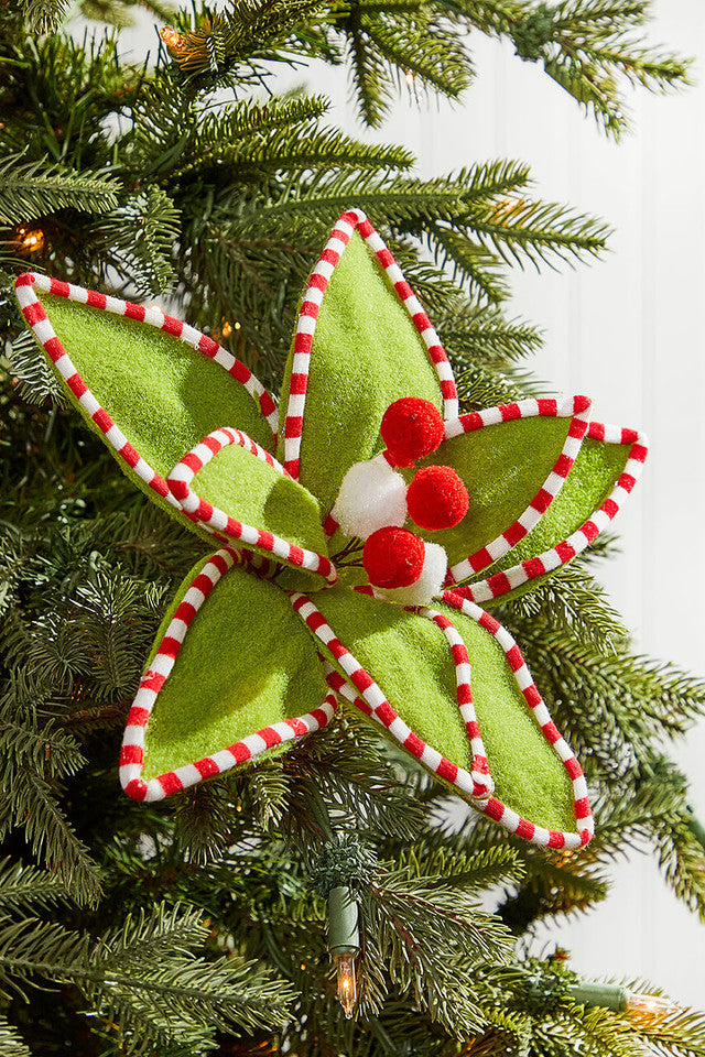 11” Velvet Peppermint Edge Poinsettia Pick for Sweet Holiday ...